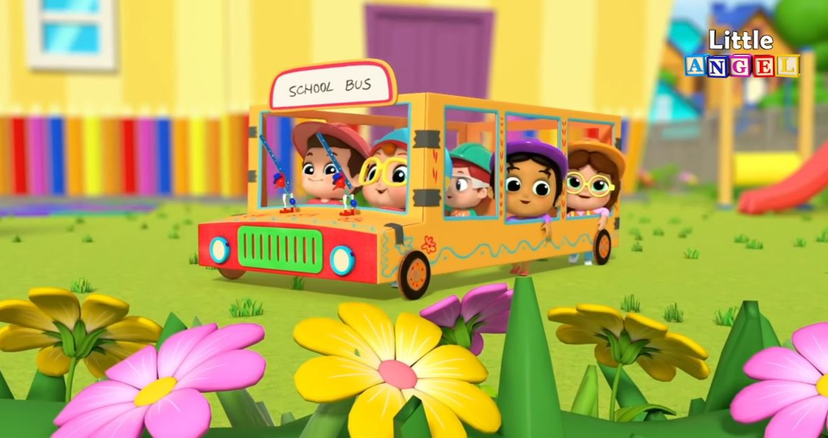 Little Angel Nursery Rhymes: Wheels On The Bus At School | Learning ...