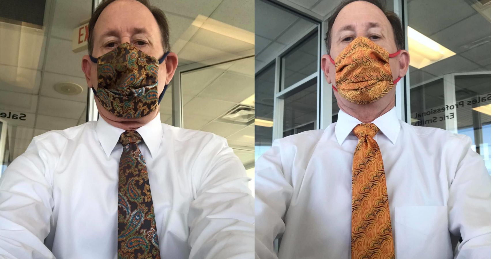 Dad Coordinates Face Masks With Ties